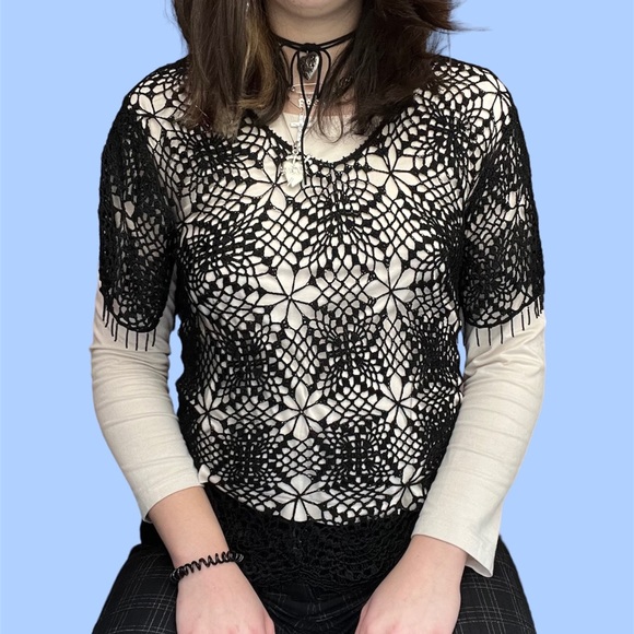 The Limited | Tops | Vintage Y2k Whimsigoth Black Crochet Top W Beaded ...